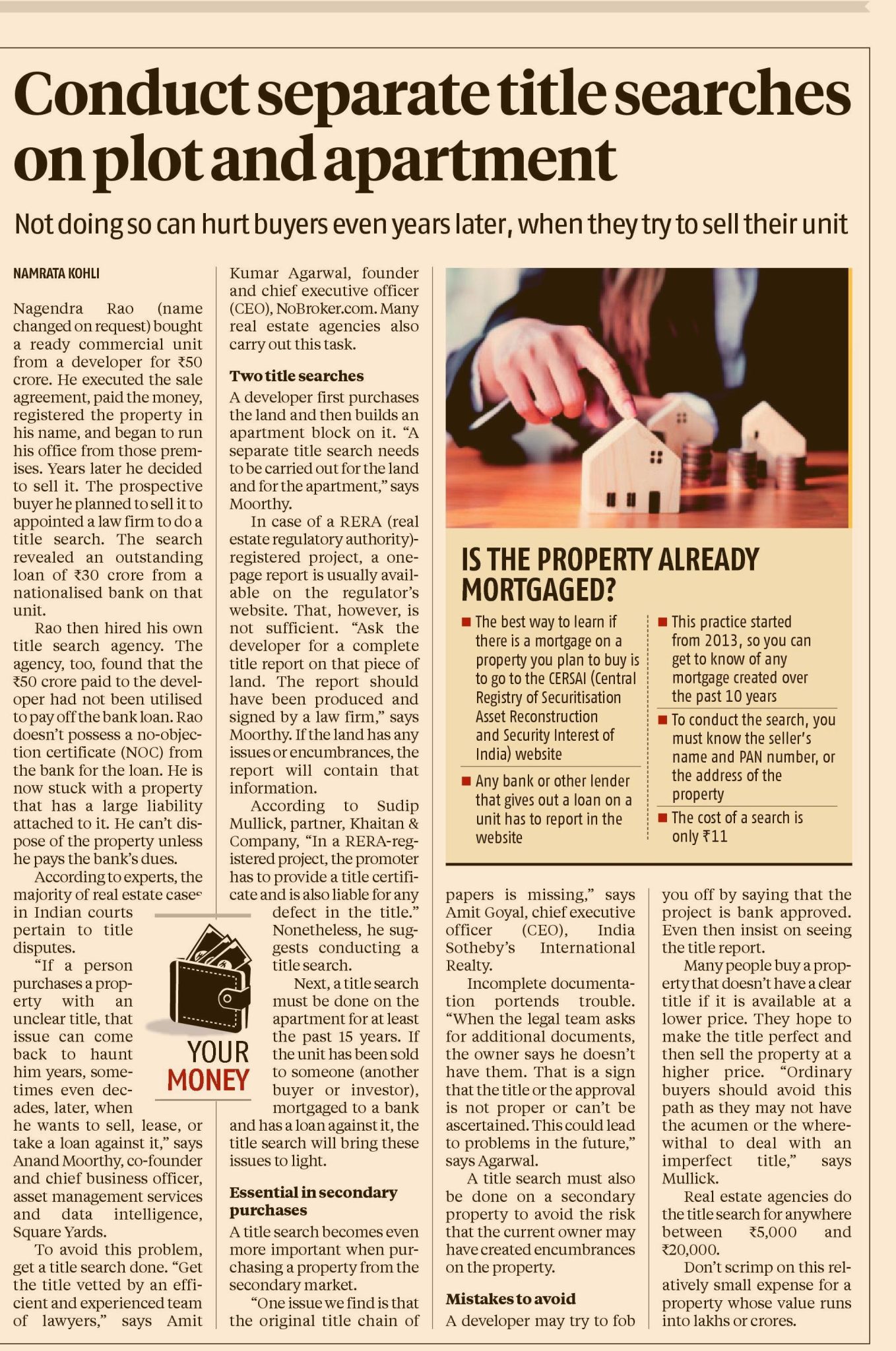 Conduct separate title searches on plot, apartment to avoid disputes ...